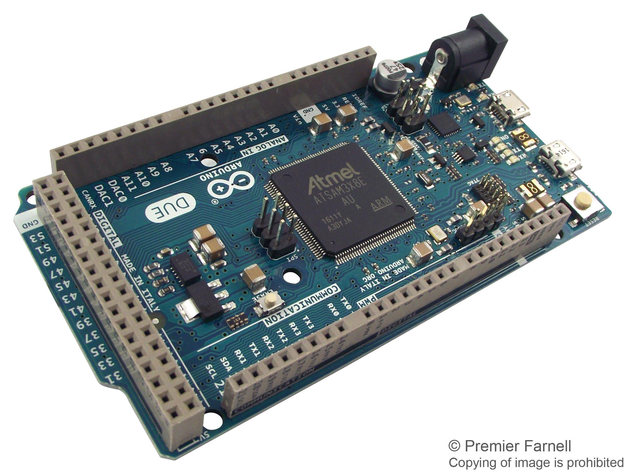 A000062 Arduino Sbc，arduino Due，at91sam3x8e，arm Cortex M3，32位，96kb Ram，512kb闪存，带接头